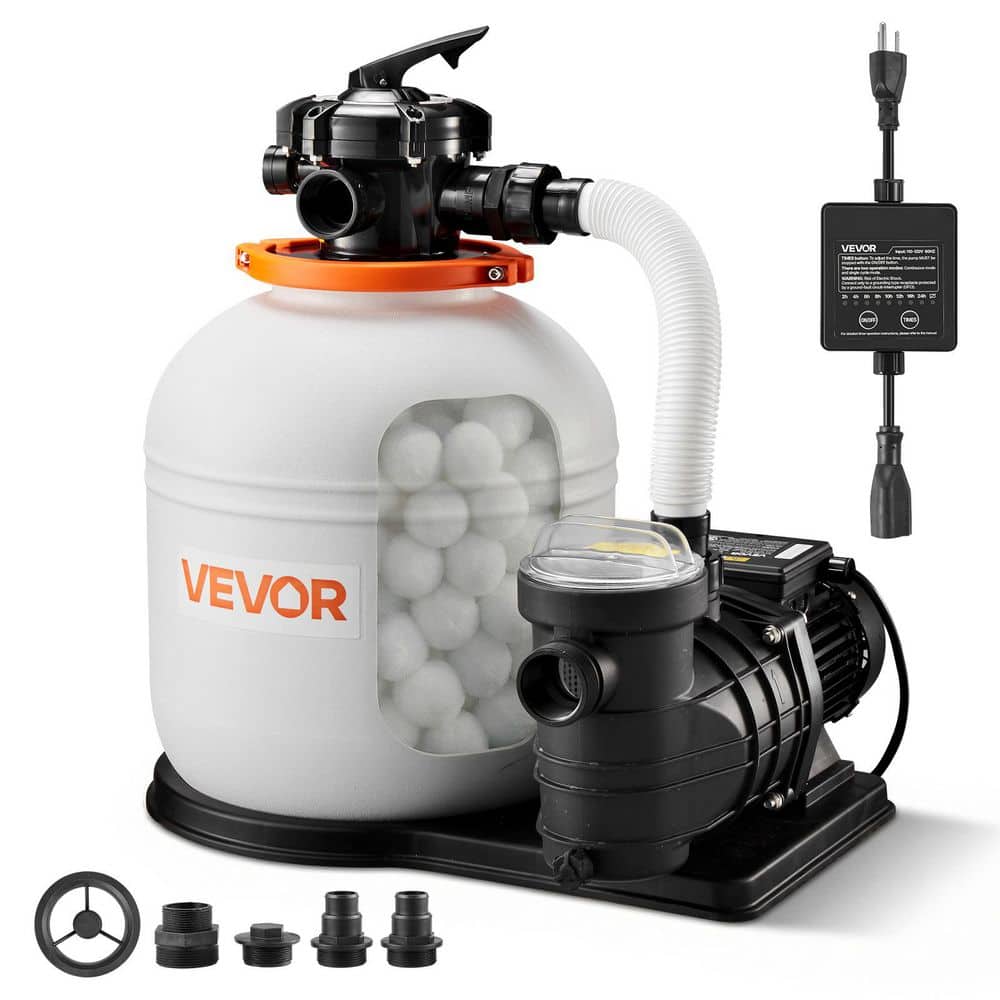 VEVOR FlashPure 16 in. 1 HP Above Ground Pool Sand Filter Pump with Ti